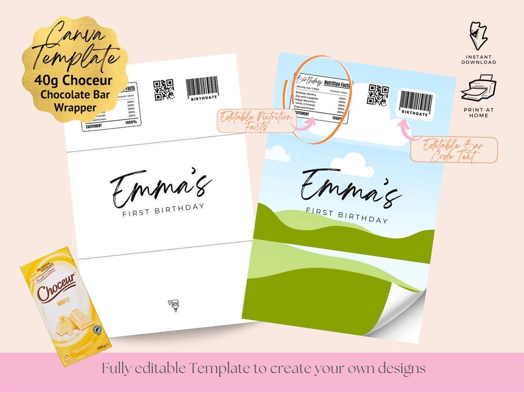 Editable Canva 40g Aldi Choceur Chocolate Bar Wrapper Template. DIY ...