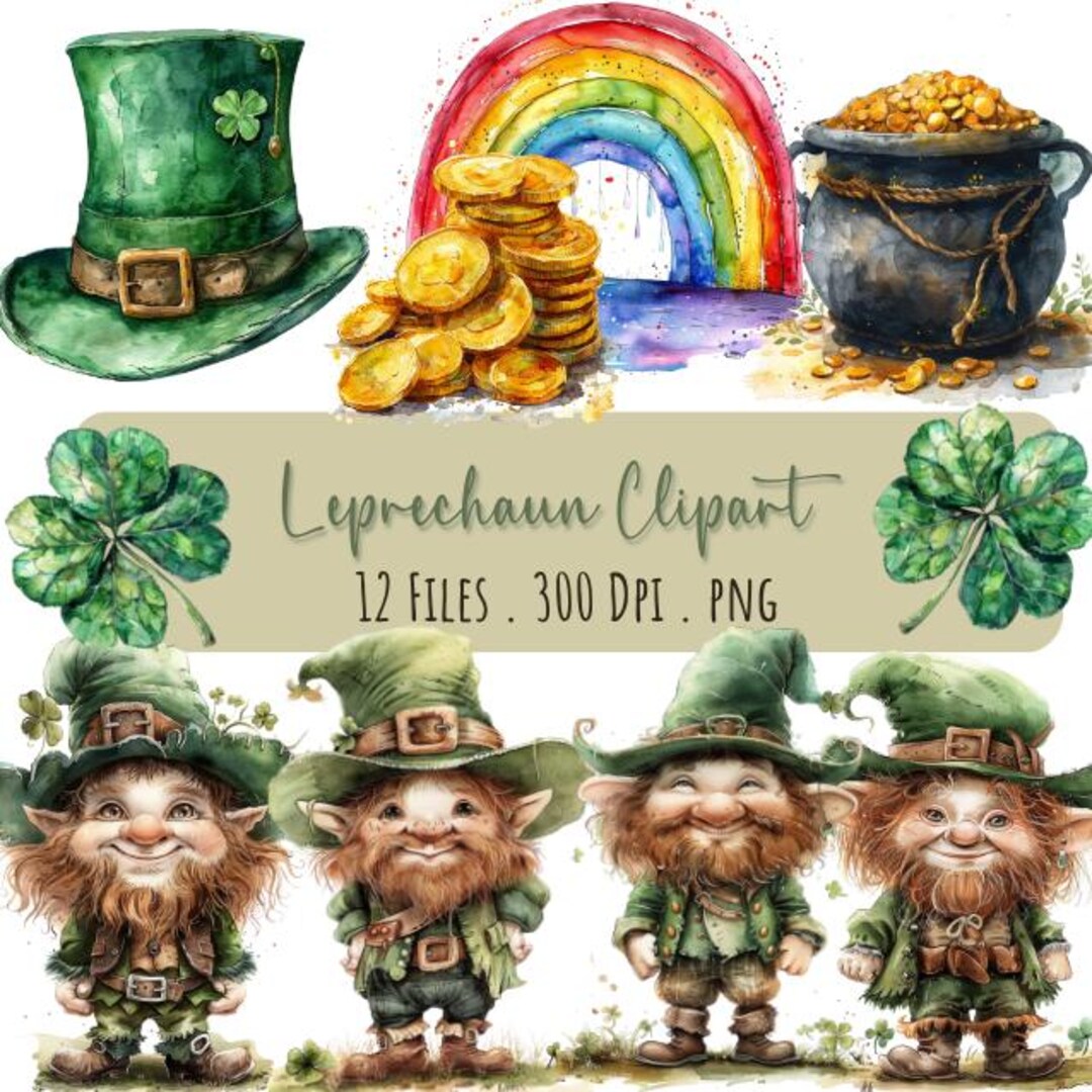 Hand Drawn Watercolor Leprechaun Clipart Bundle, St Patrick’s Day ...
