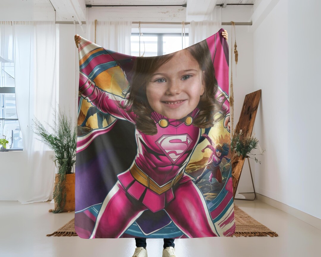 Custom Kids Face Superhero Design, Photo Blankets Custom Gift, Cozy ...