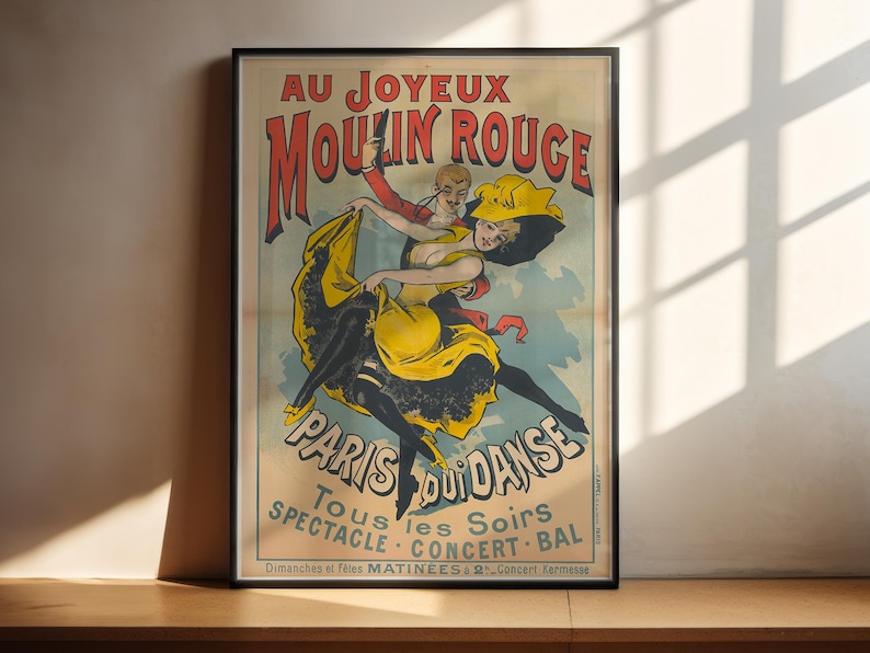 Au Joyeux Moulin Rouge Paris Qui Danse Vintage French Art Poster Print ...