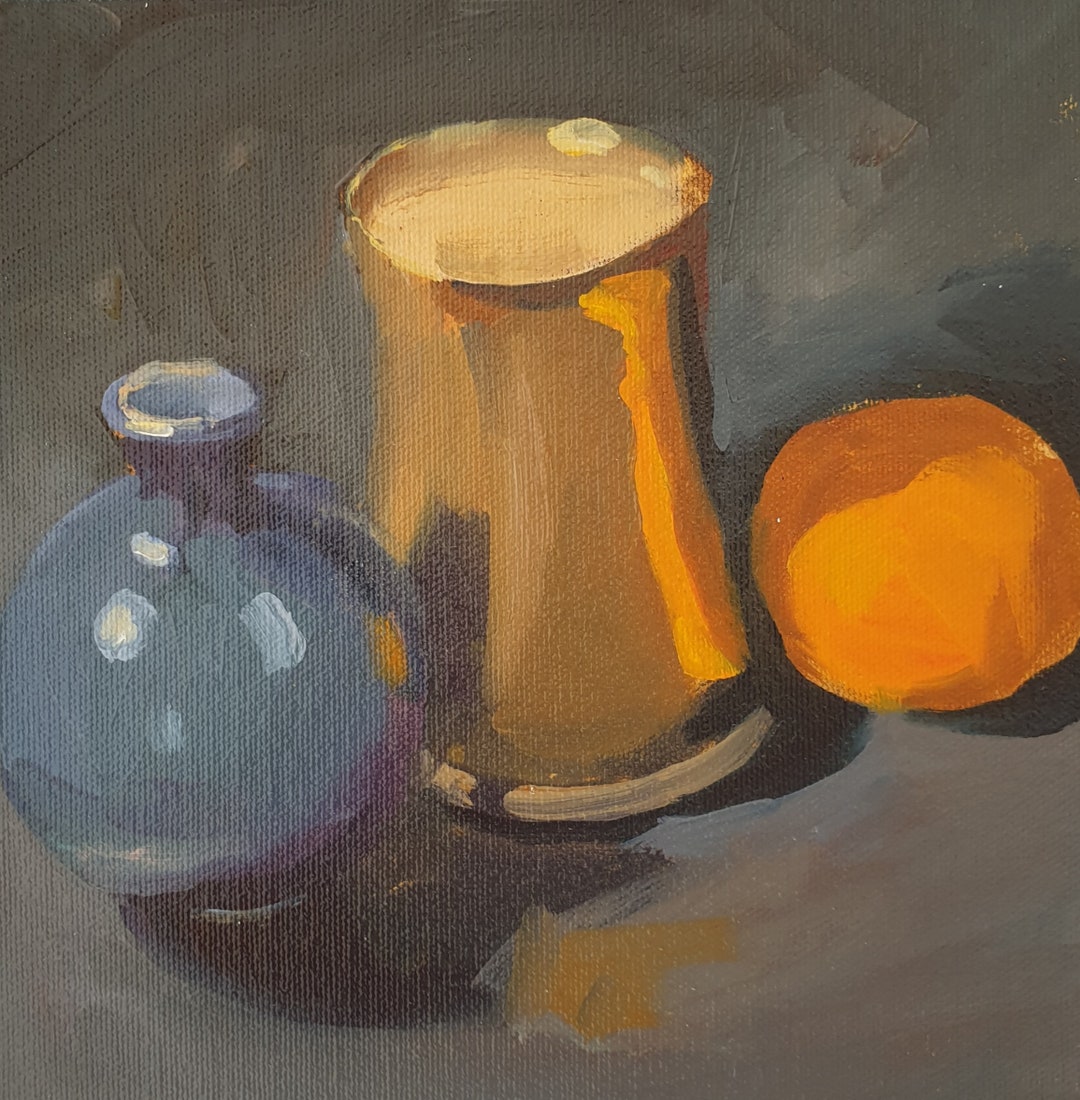 Mandarin Reflected on Brass Still Life Oil Painting - Etsy