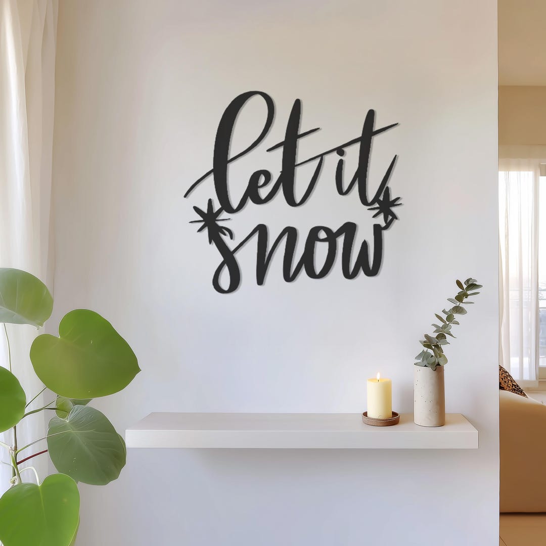 Let It Snow Metal Wall Art, Modern Winter Script Wall Sign, Festive ...