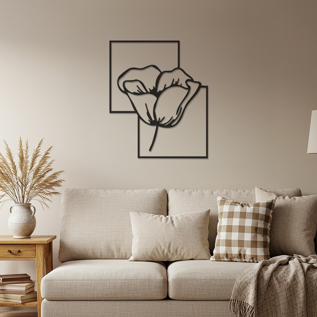 Minimalist Flower Wall Art, Line Art Floral Metal Decor, Modern ...