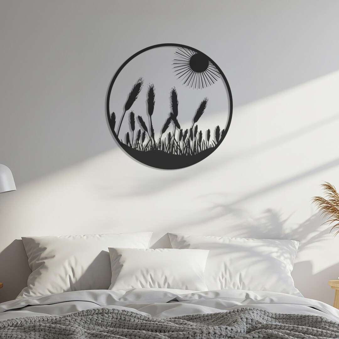 Round Botanical Metal Wall Art, Nature Inspired Sun and Grass Decor ...