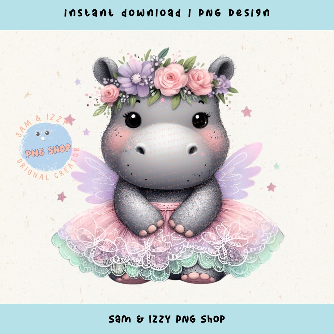 Cute Angel Hippo Sublimation Png Design, Trendy Adorable Baby Hippo ...