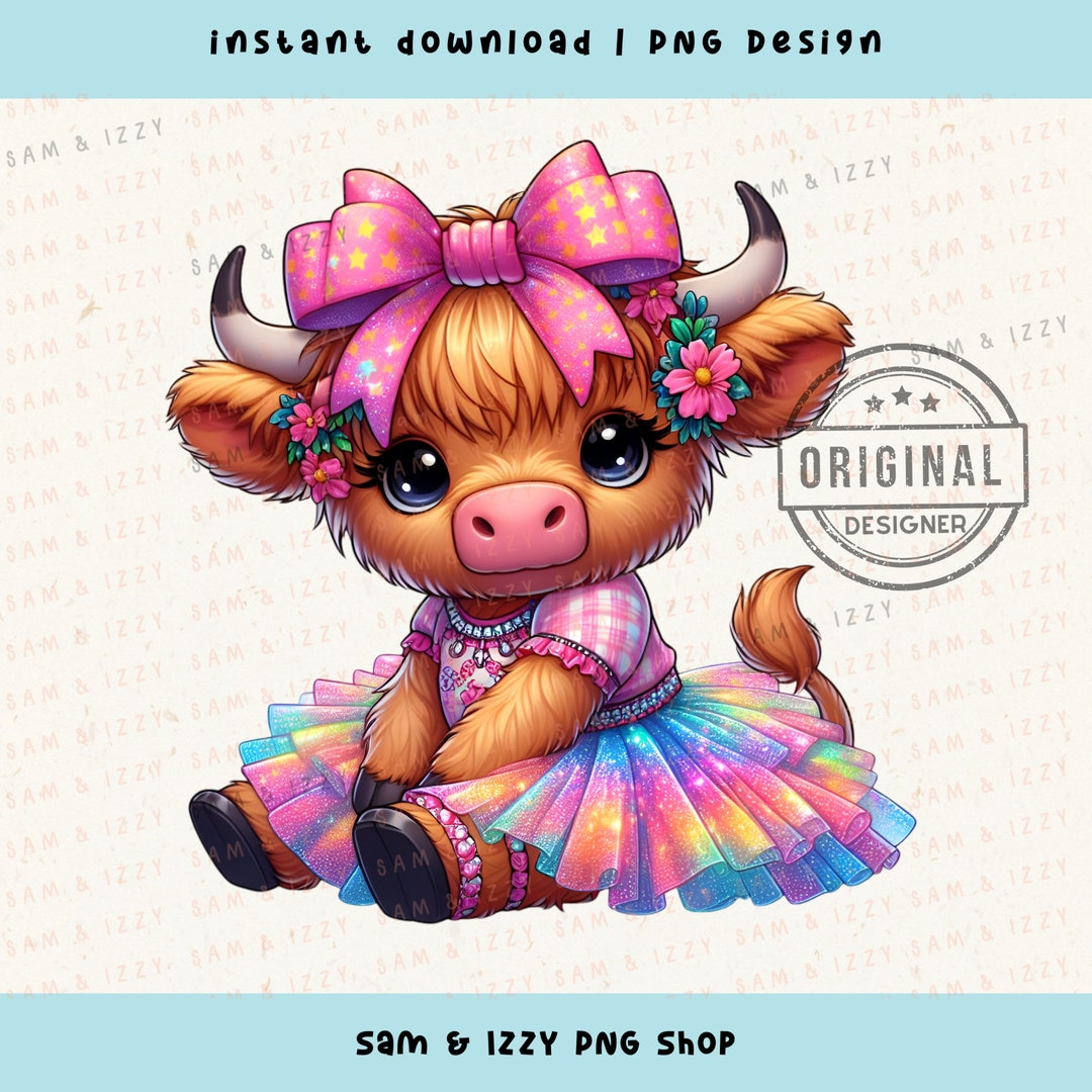 Coquette Pink Highland Cow Art Design Bundle for Sublimation and DTF ...