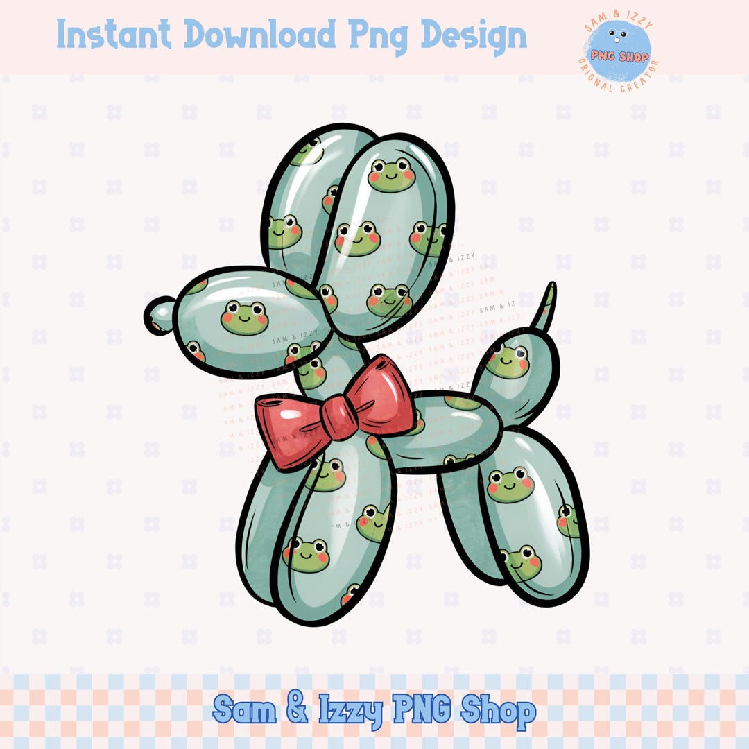 Cute Kawaii Frog Coquette Pattern Balloon Dog Png Sublimation Design ...
