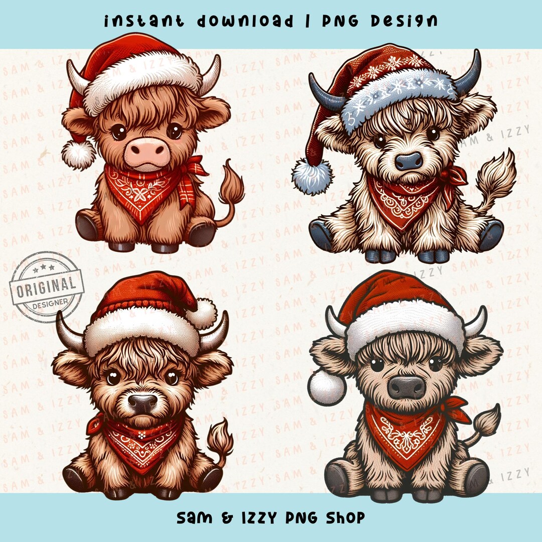 Cute Christmas Highland Cow Clipart Bundle, Cute Highland Cow Long Hair ...