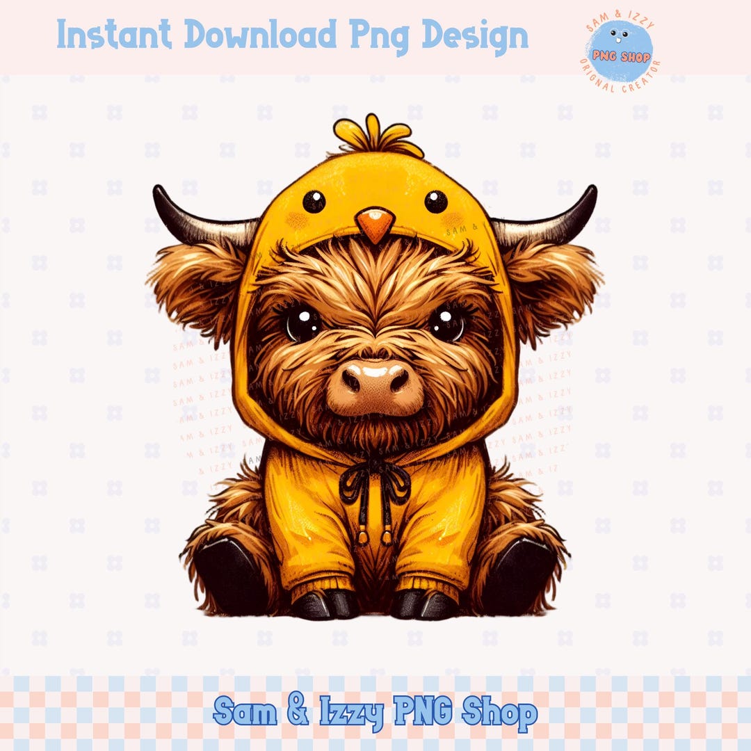 Cute Spring Chick Highland Baby Cow Png Designs, Rainy Raincoat Png ...