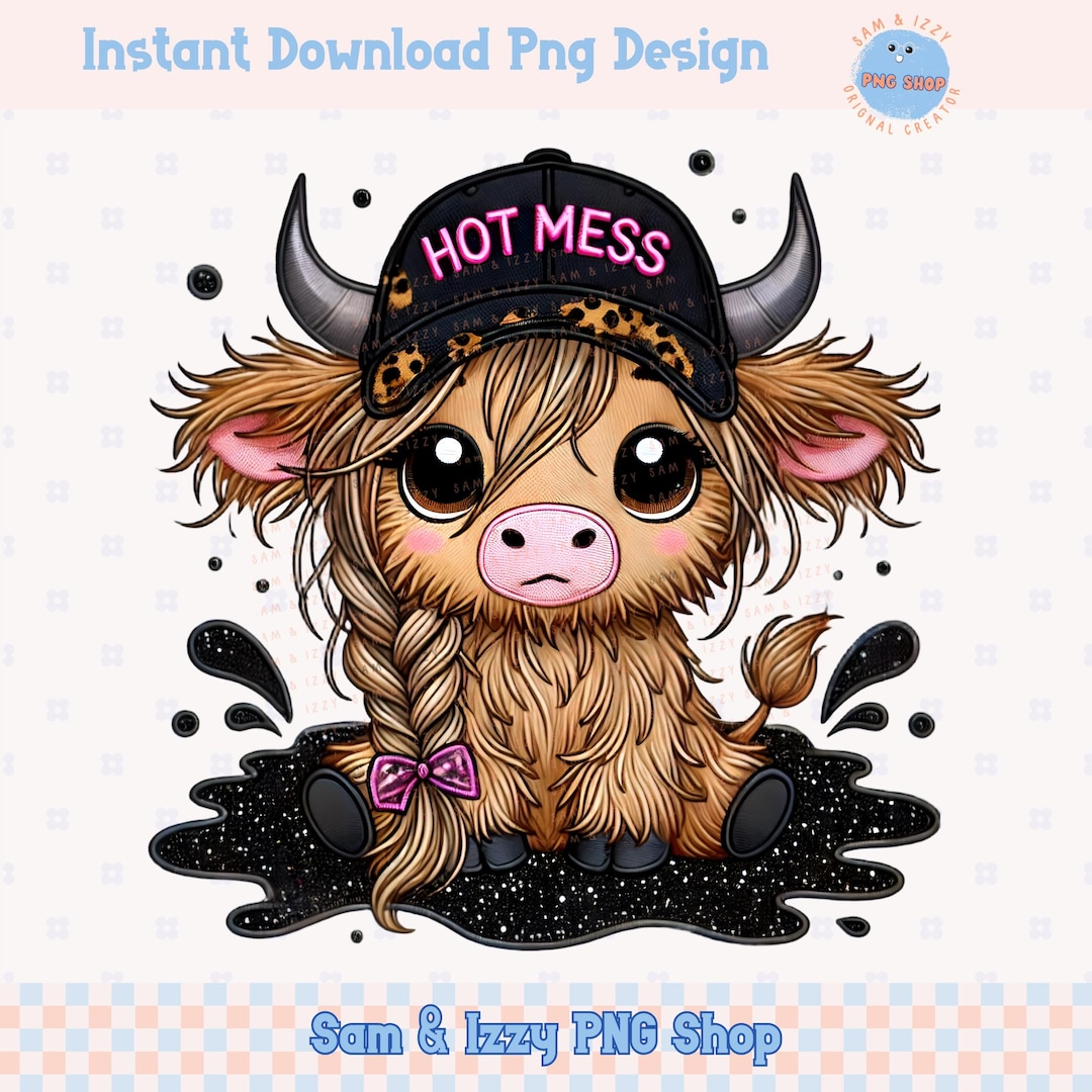 Hot Mess Cute Highland Cow Png Sublimation Design, Cute Snarky Bougie ...