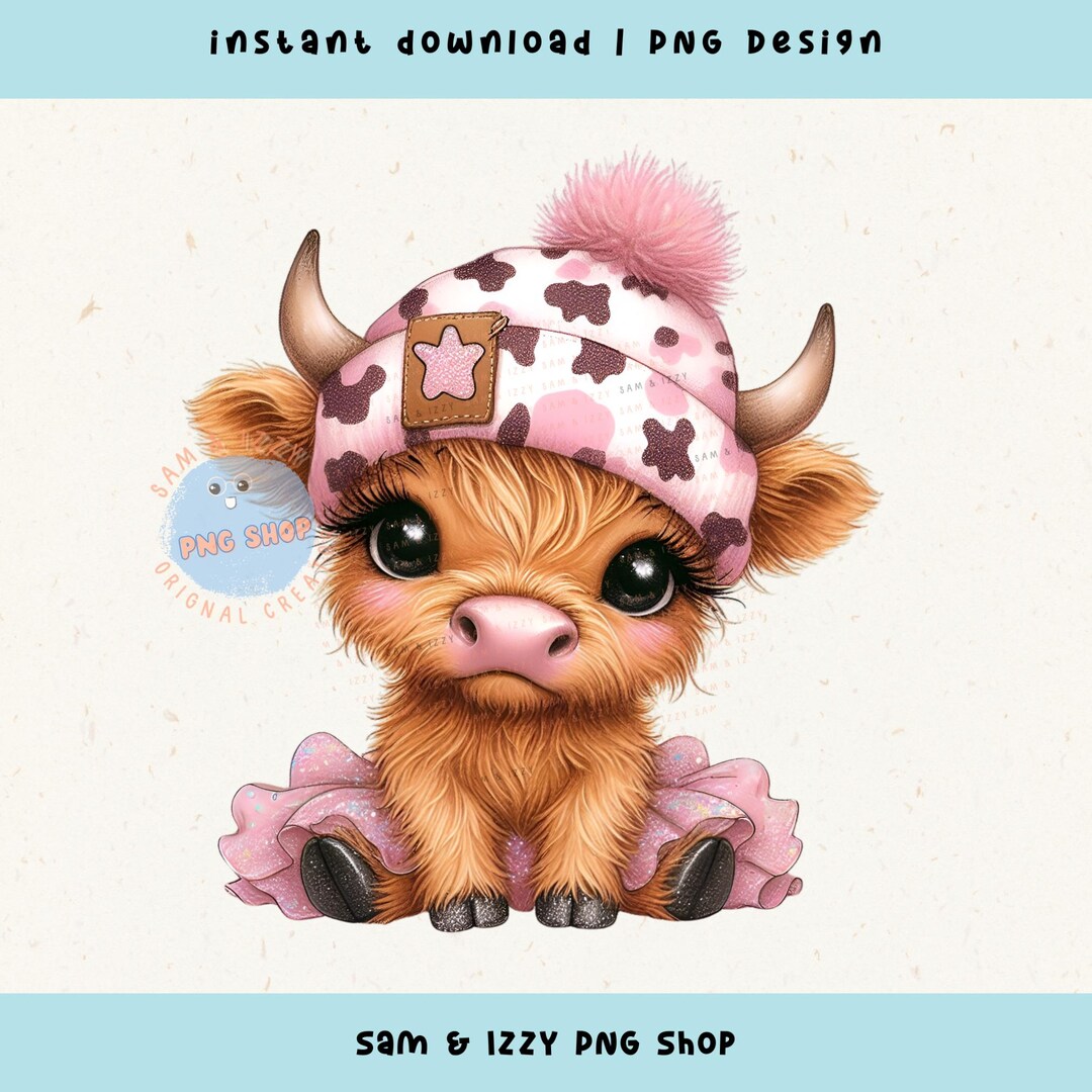 Highland Cow Png, Pink Beanie, Cow Designs, Western Png, Cow Bundle ...