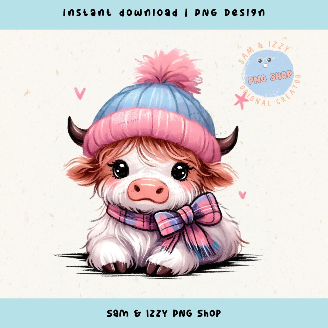 Highland Cow Png, Pink Beanie Png, Cow Designs, Western Png, Cow Bundle ...