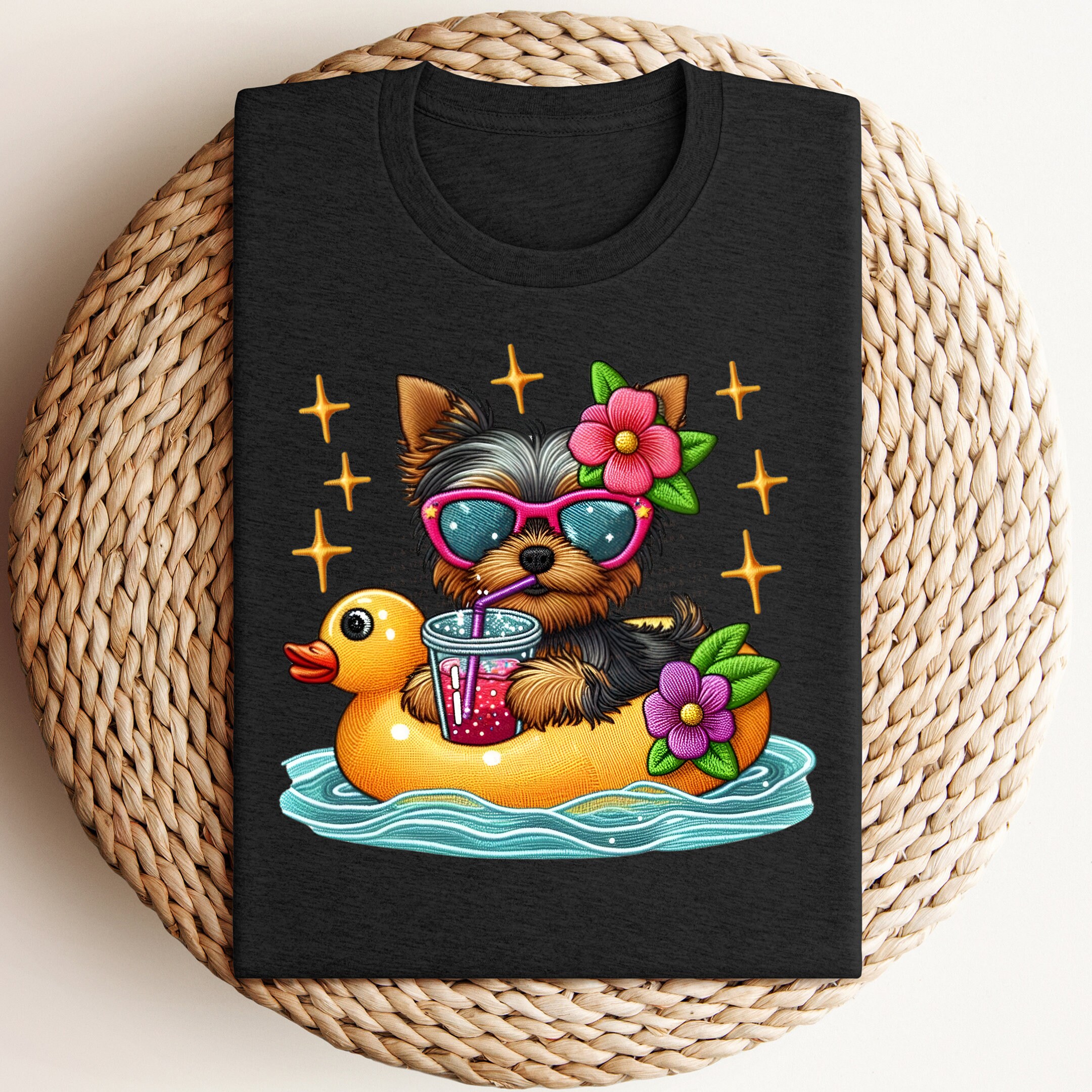 Yorkie Png, Beach Vibes Png, Summer Sublimation, Faux Embroidery ...