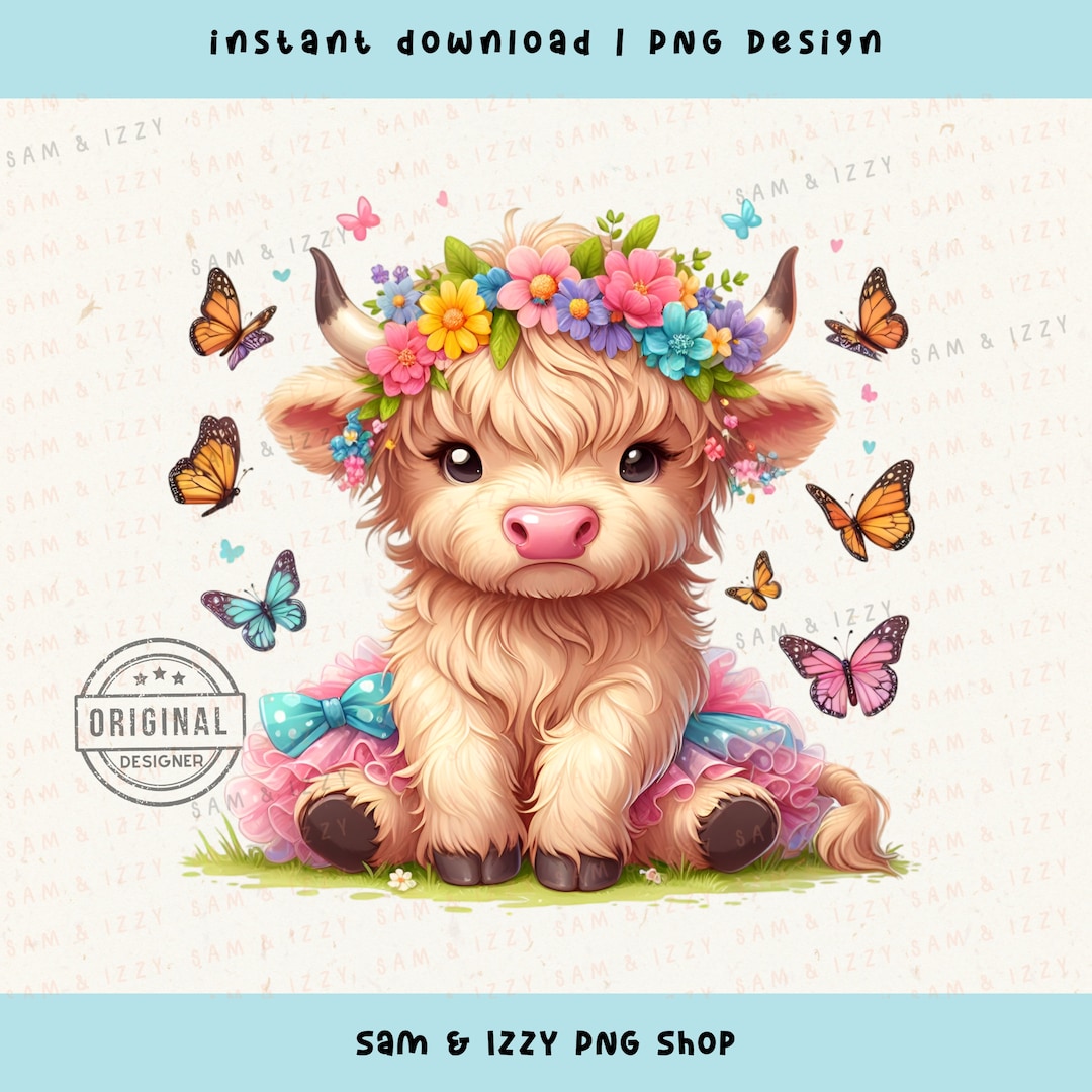 Spring Highland Cow, Watercolor Png, Spring Decor, Spring Cow Png ...