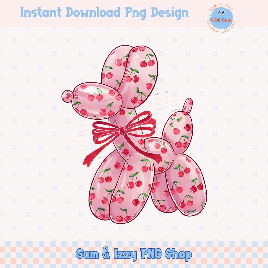 Cute Retro Cherry Coquette Balloon Dog Png Sublimation Design Kids ...