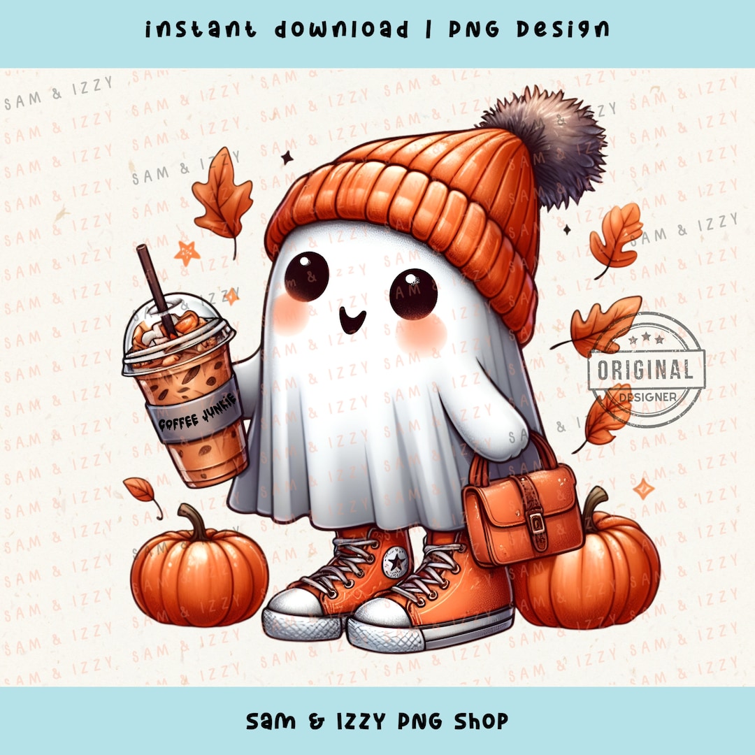 Coffee Junkie Png, Cute Fall Ghost Png, Halloween Coffee Clipart ...