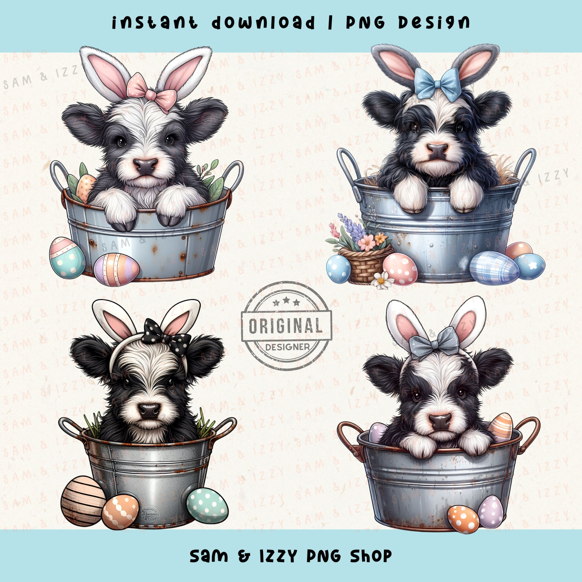 Easter Cow Bundle, Farm Animals Png, Farmhouse Style Designs, Cute Cow ...