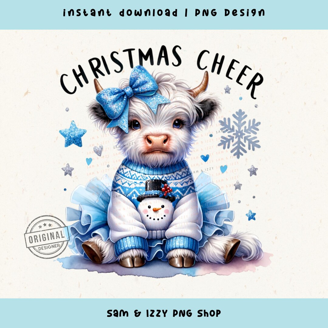 Christmas Cheer Cow Png, Cute Winter Highland Cow With Snowman Sweater ...