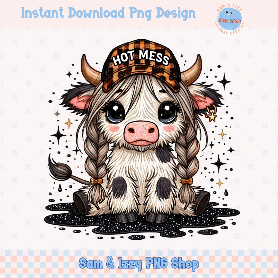 Hot Mess Cute Highland Cow Png Sublimation Design, Cute Snarky Bougie ...