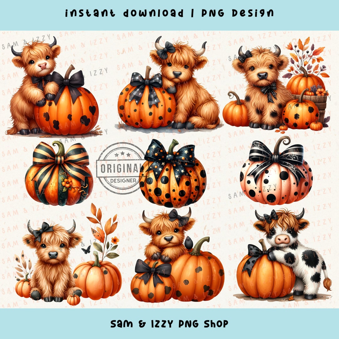 Fall Cow Bundle, Cute Cow Png, Pumpkin Png, Fall Coquette Png, Farm ...