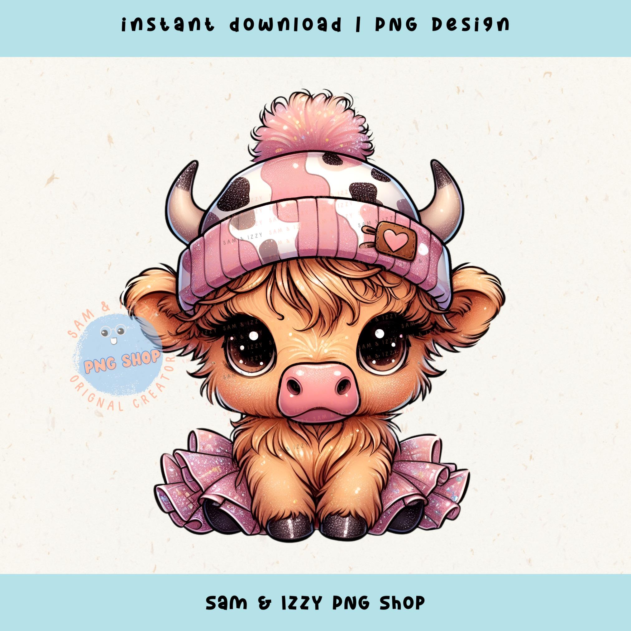 Highland Cow Png, Pink Beanie, Cow Designs, Western Png, Cow Bundle ...