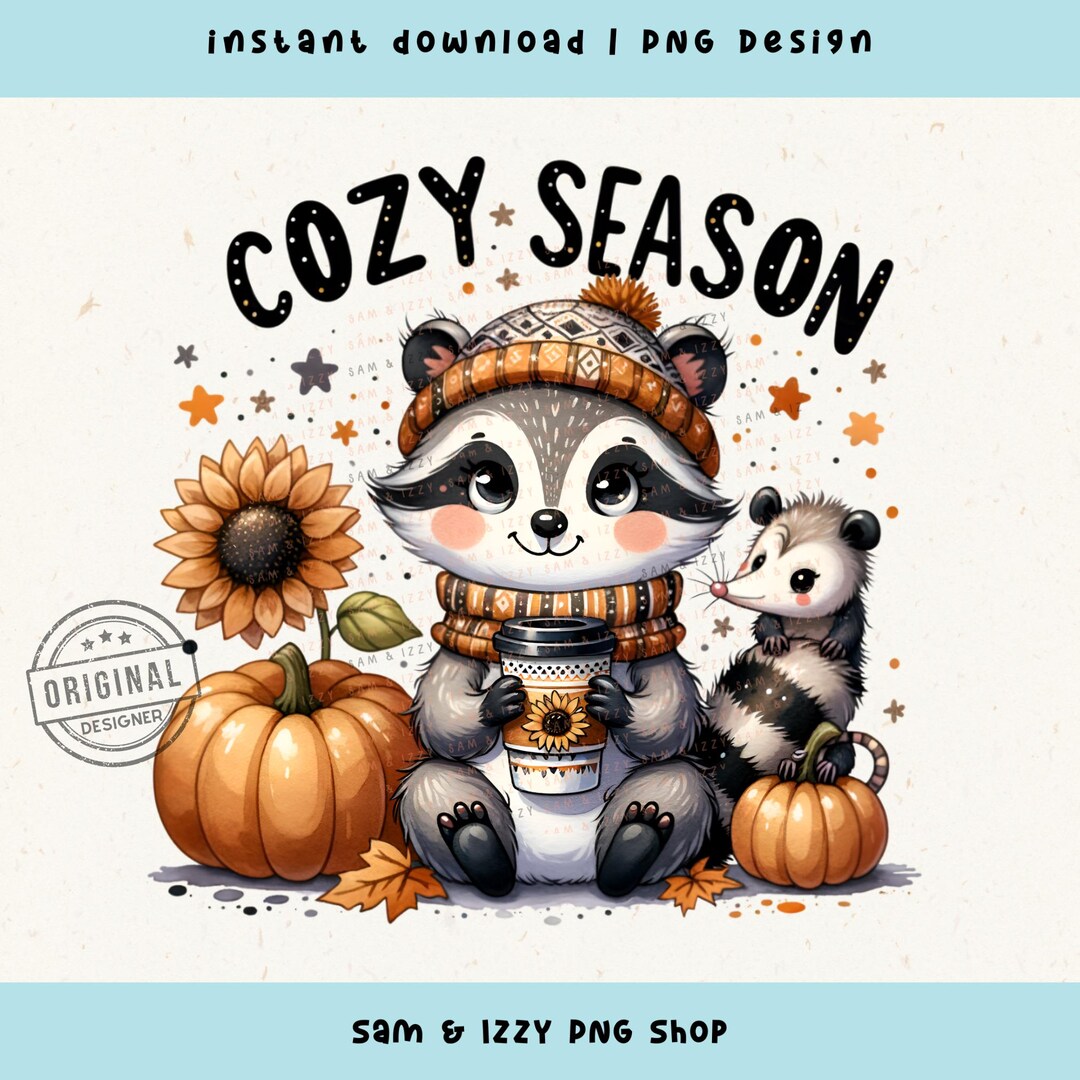 Cozy Season Raccoon and Opossum Png, Cute Fall Coffee Design, Cute but ...