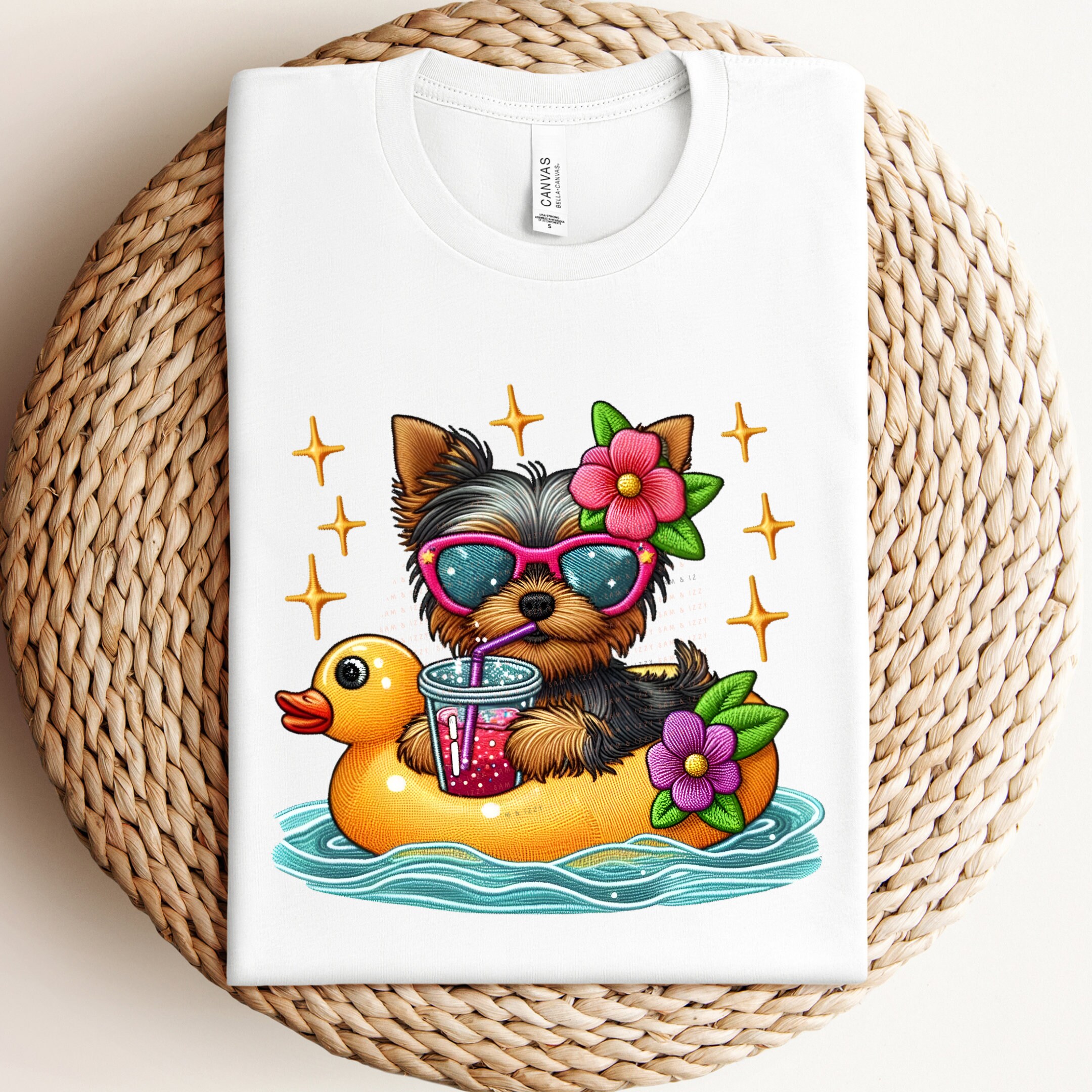 Yorkie Png, Beach Vibes Png, Summer Sublimation, Faux Embroidery ...