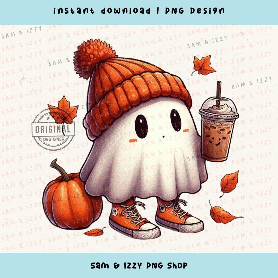 Coffee Junkie Png, Cute Fall Ghost Png, Halloween Coffee Clipart ...