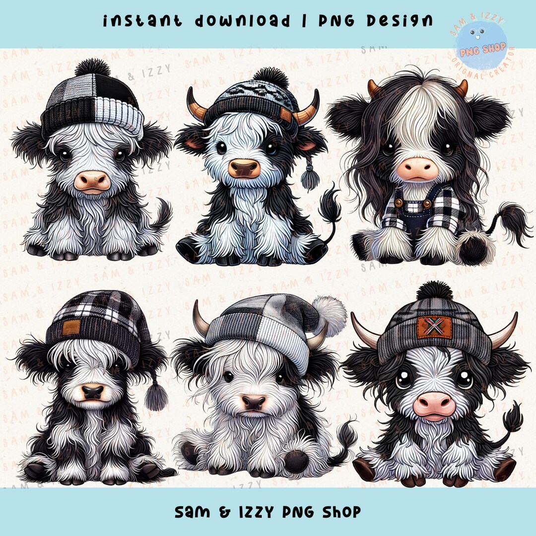Cute Highland Cow Clipart Bundle, Western PNG Design (digital Download ...