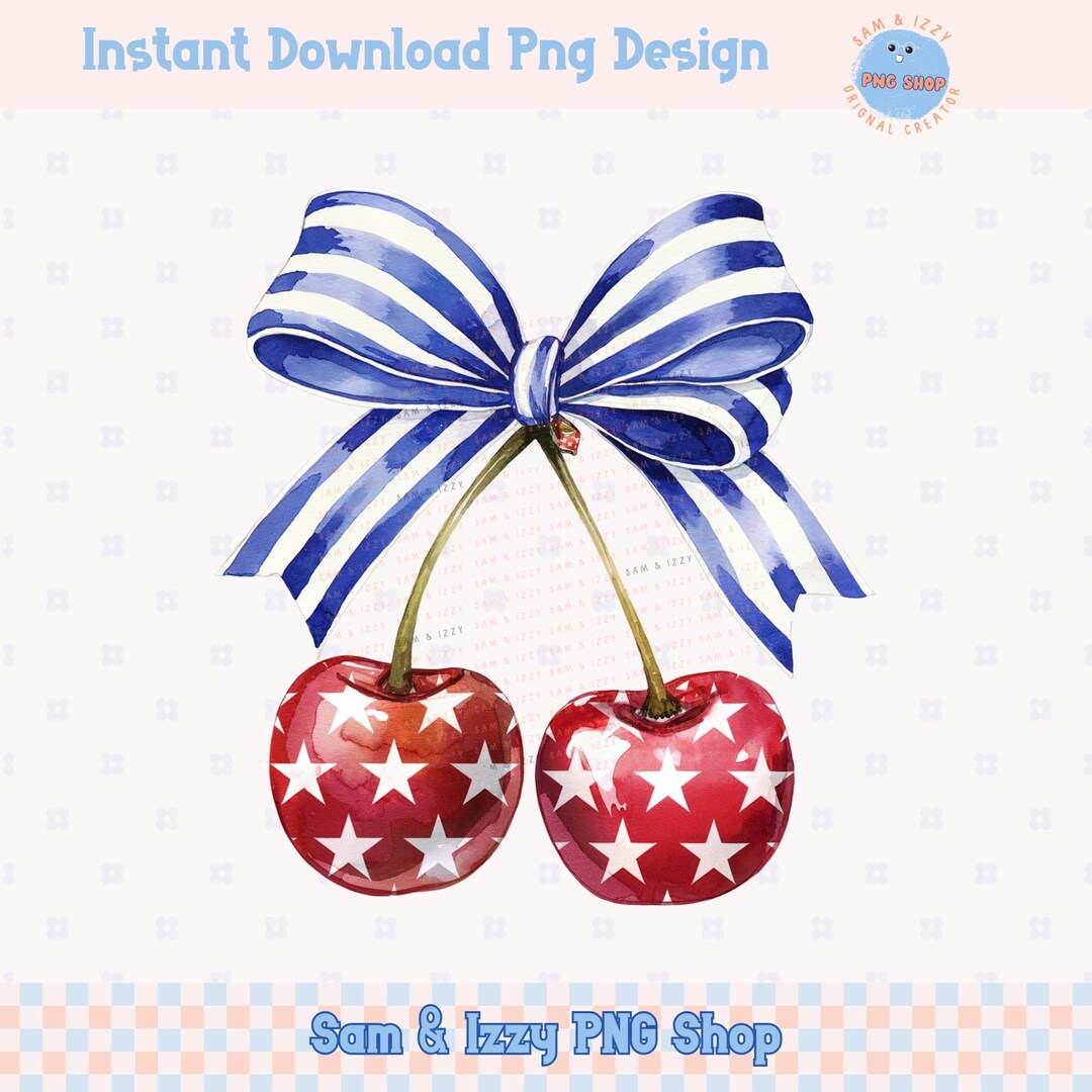 Fourth of July Coquette Cherry Bow Png Sublimation Designs, Retro ...
