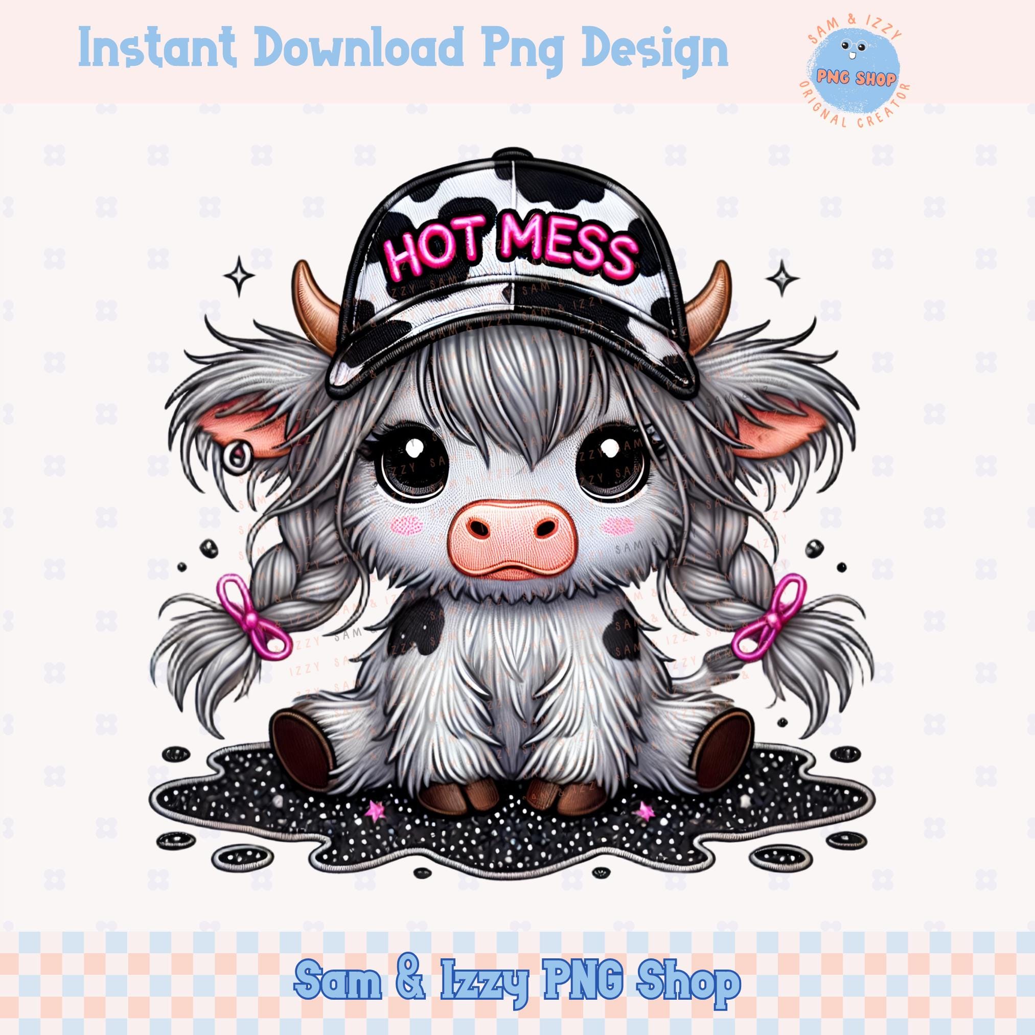 Hot Mess Cute Highland Cow Png Sublimation Design, Cute Snarky Bougie ...