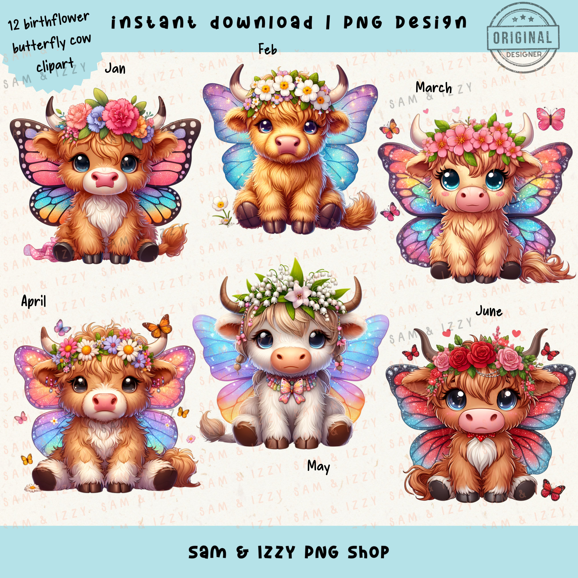 Birthflower Png, Birth Month Bundle, Highland Cow Png, Cute Cow Png ...