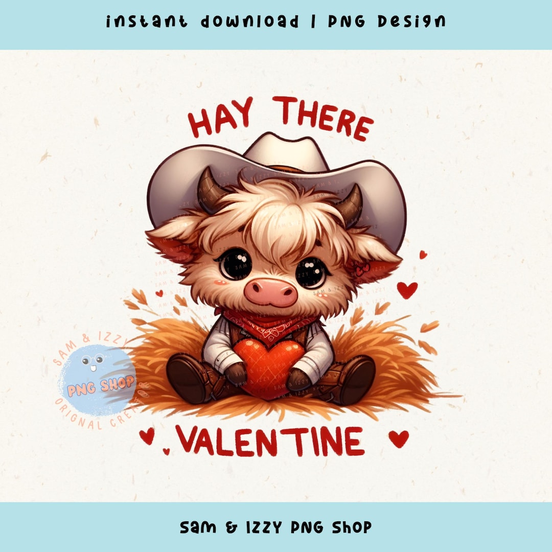 Cute Valentine's Day Highland Cow Png Sublimation Design, Hay There ...
