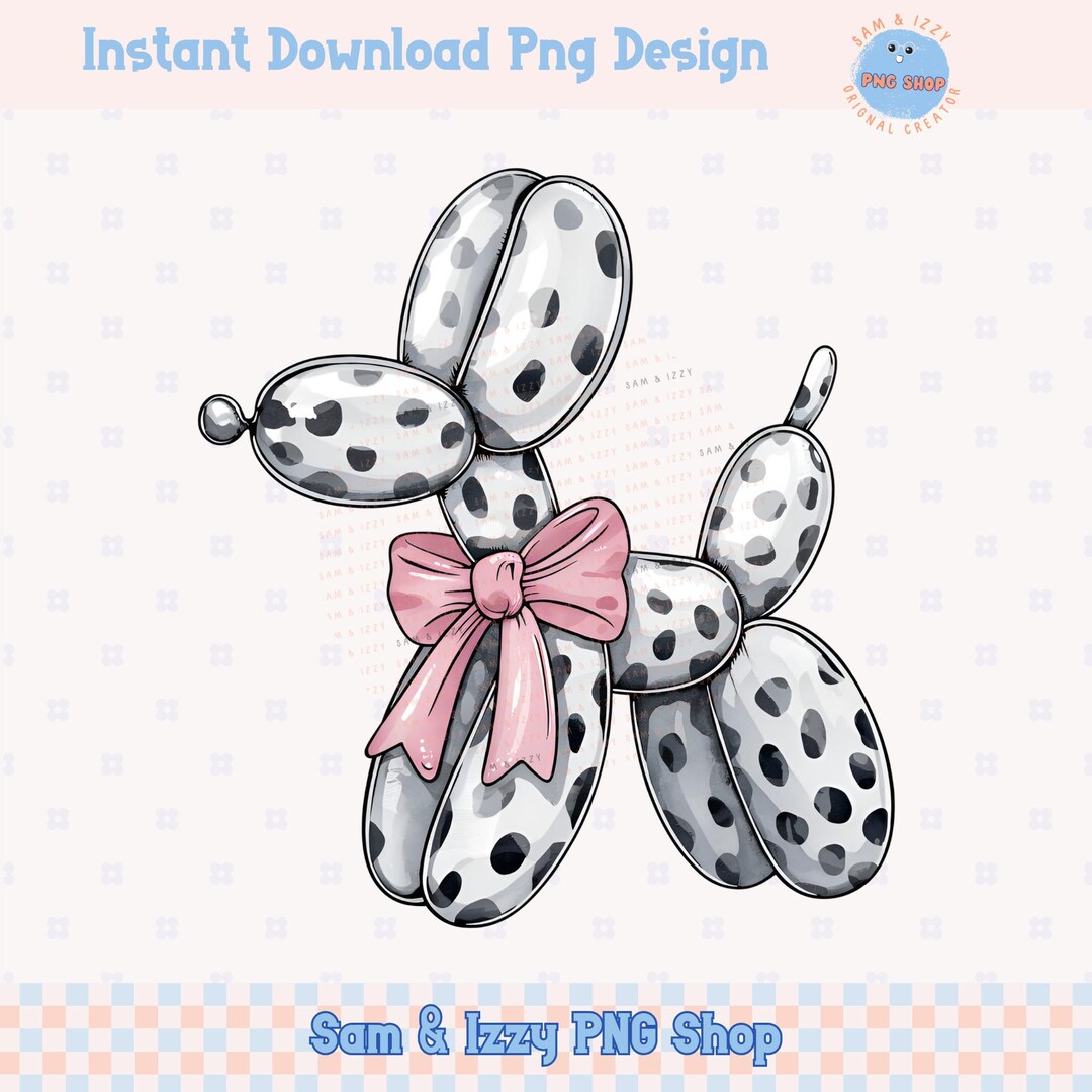 Cute Retro Dalmatian Coquette Balloon Dog Png Sublimation Design Kids ...