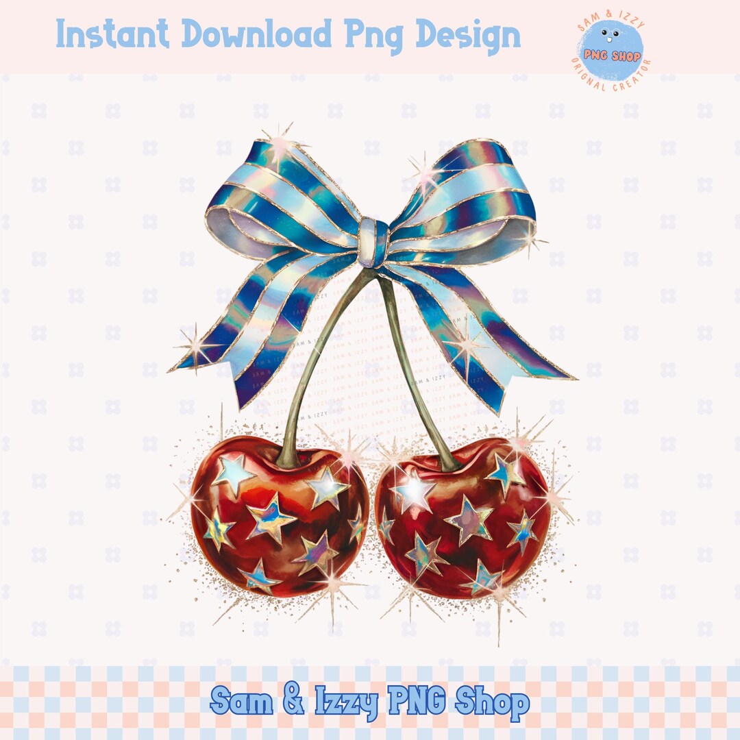 Fourth of July Coquette Cherry Bow Png Sublimation Designs, Retro ...