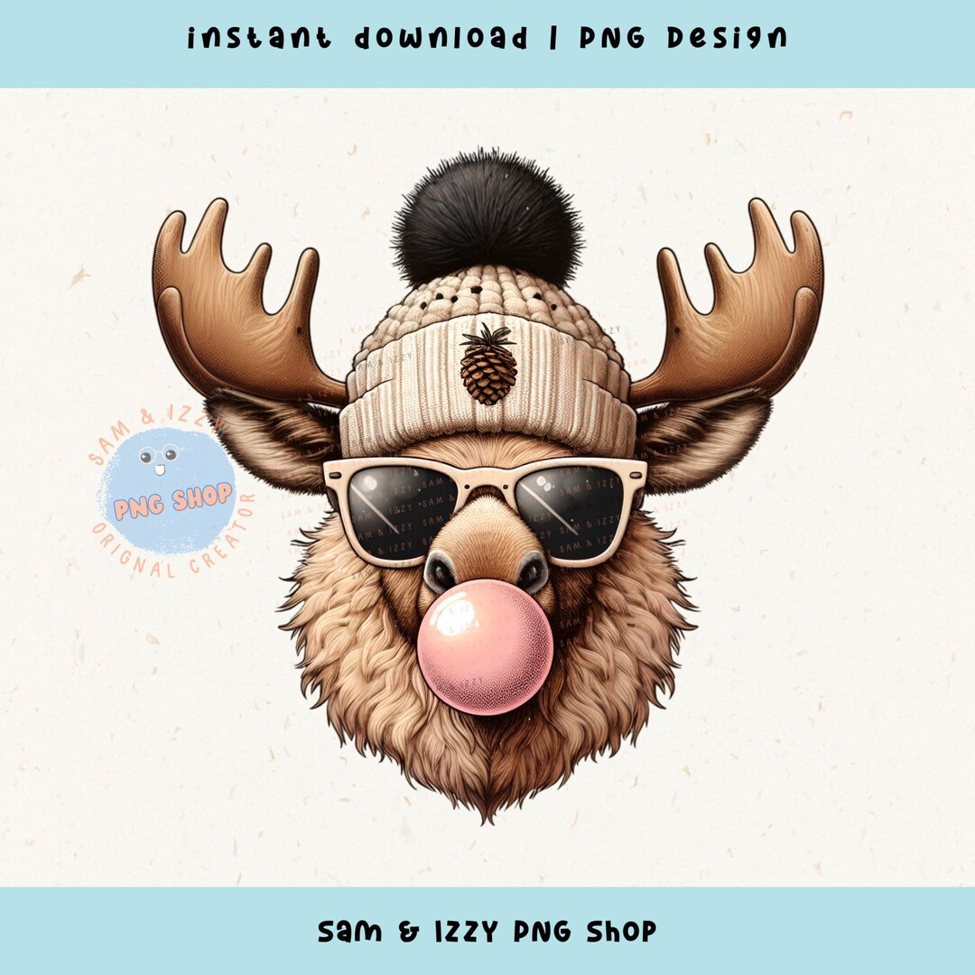 Cute Moose Bubble Gum Png Sublimation Design, Festive Moose Beanie Png ...