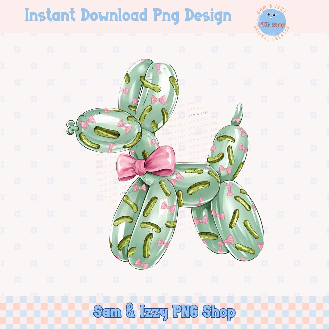 Cute Retro Pickle Green Coquette Balloon Dog Png Sublimation Design ...