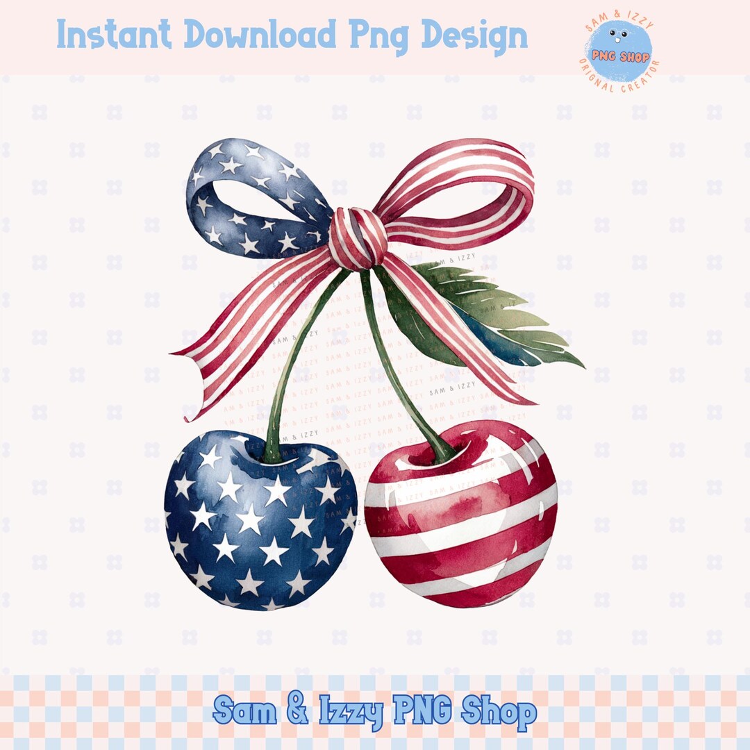 Fourth of July Coquette Cherry Bow Png Sublimation Designs, Retro ...