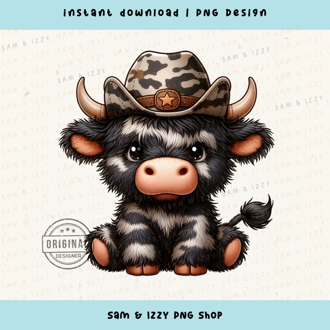 Highland Cow Design Bundle Embroidered Style Western Art Sublimation ...