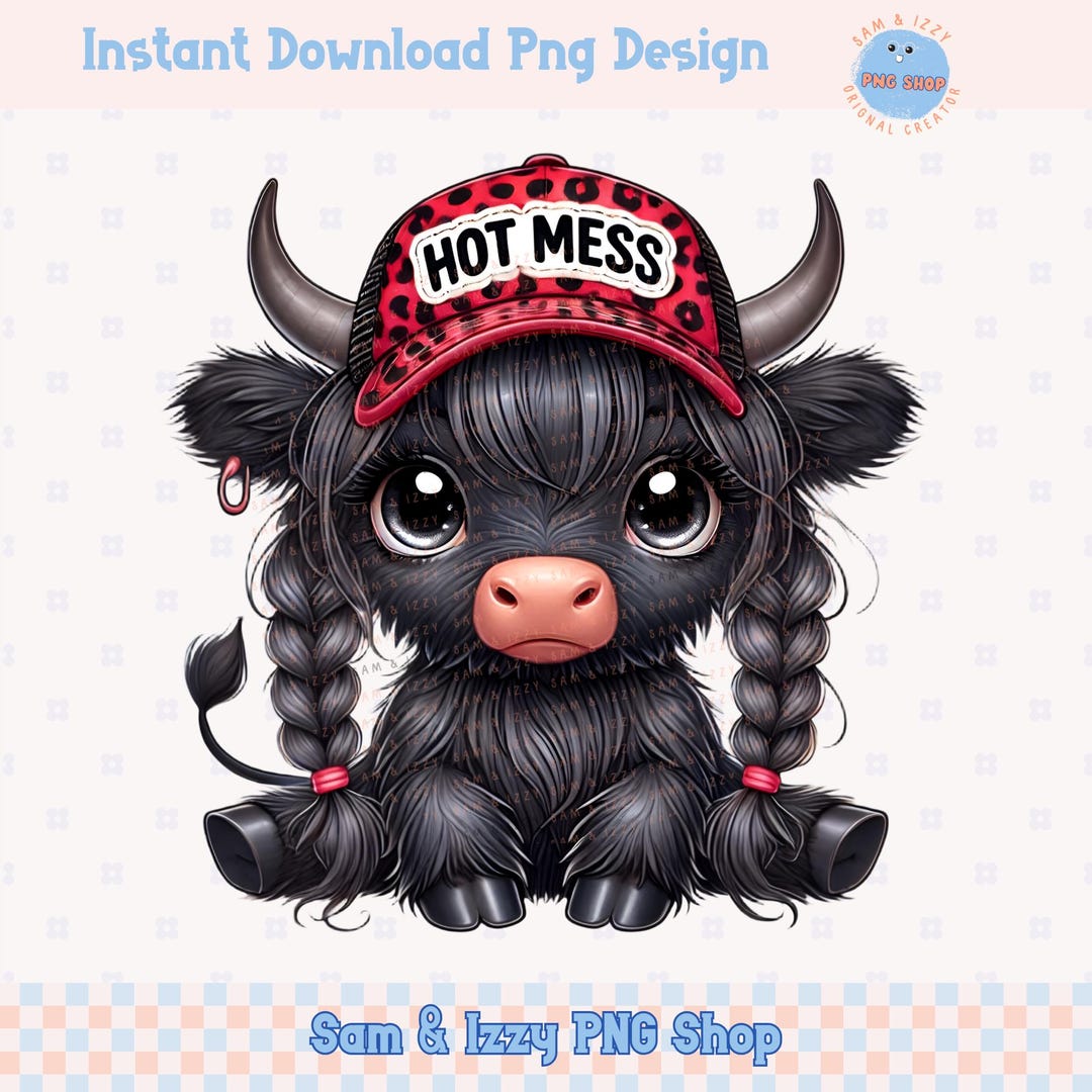 Hot Mess Cute Highland Cow Png Sublimation Design, Cute Snarky Bougie ...