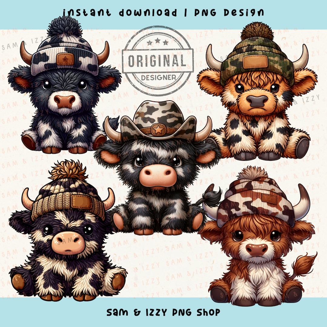 Highland Cow Clipart, Highland Cow Design, Embroidered Cow, Western Png ...