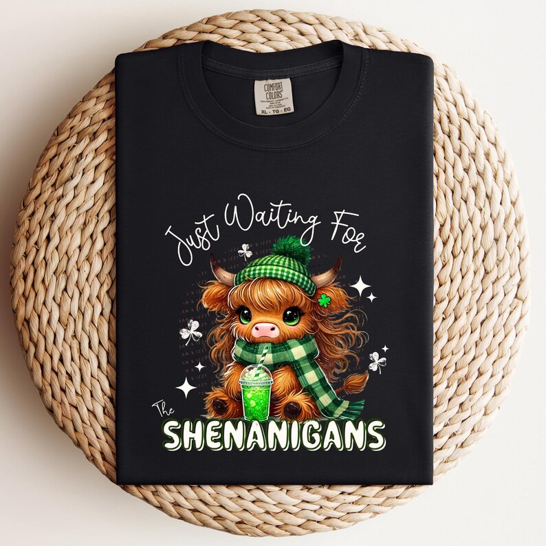 Just Waiting for the Shenanigans PNG, St Patrick’s Day Highland Cow ...