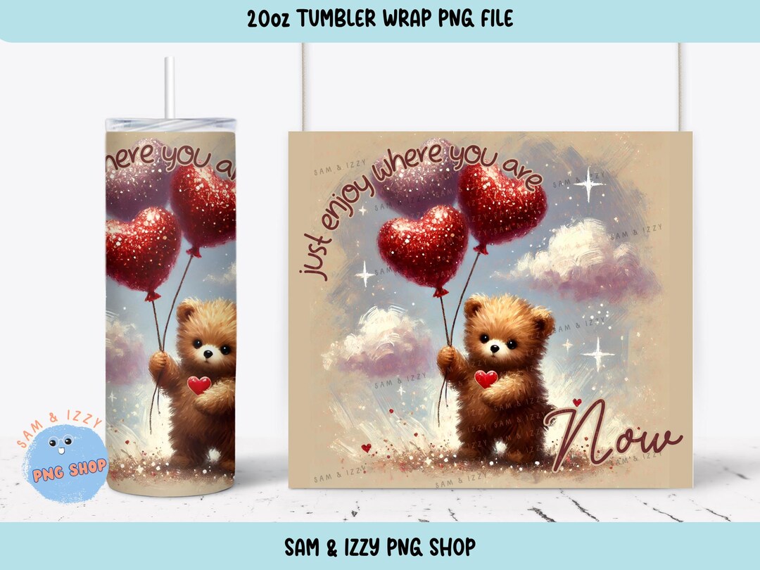 Positive Affirmations Cute Brown Bear Pink Heart Balloons 20oz Skinny ...