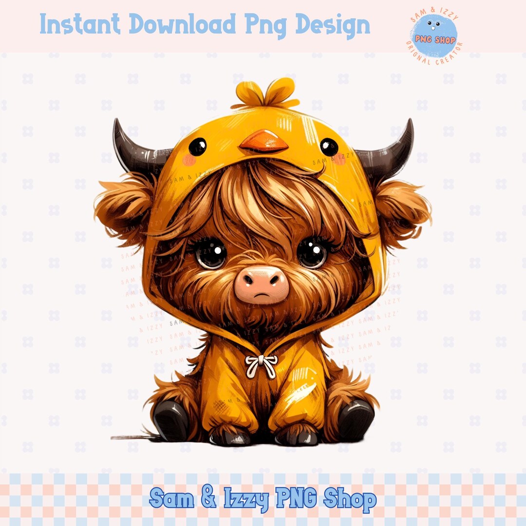 Cute Spring Chick Highland Baby Cow Png Designs, Rainy Raincoat Png ...