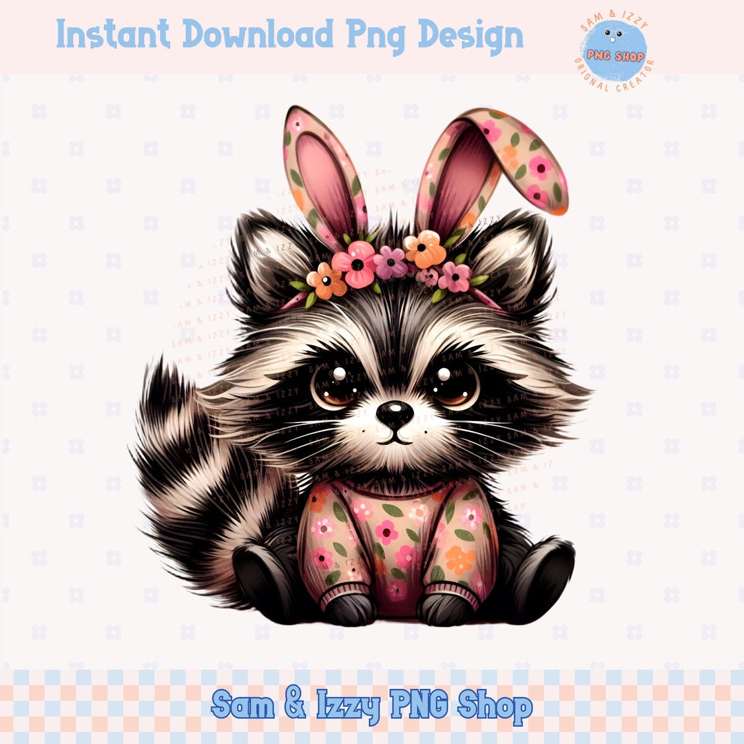 Cute Easter Spring Raccoon Png Designs, Girls Easter Flower Bunny Ears ...