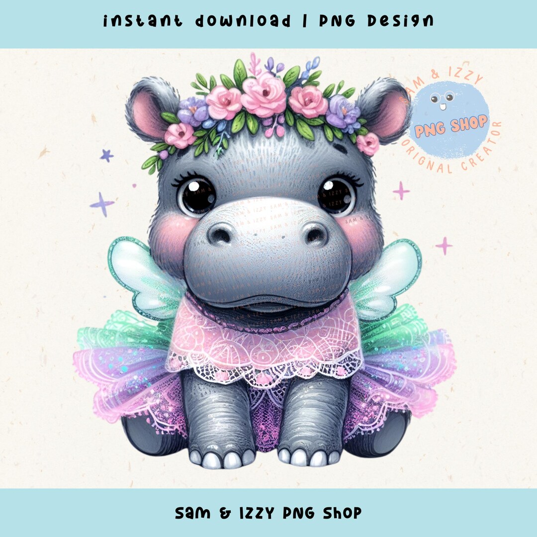 Cute Angel Hippo Sublimation Png Design, Trendy Adorable Baby Hippo ...