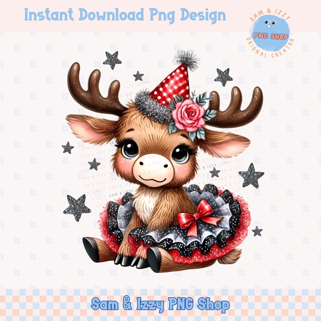 Cute Birthday Girl Moose Png Sublimation Design, Moose Clipart, Moose ...