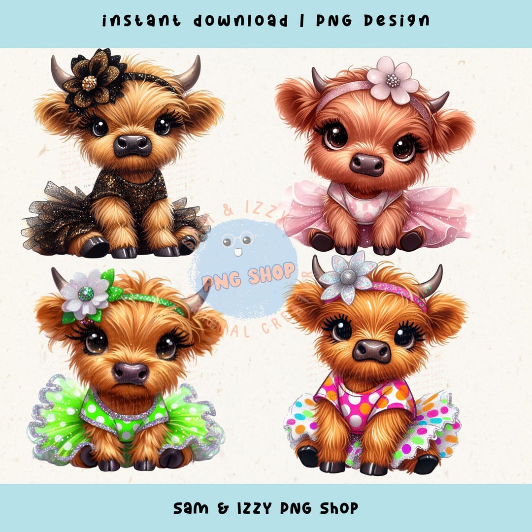 Cute Highland Cow With Tutu PNG Sublimation Design, Rainbow Tutu ...
