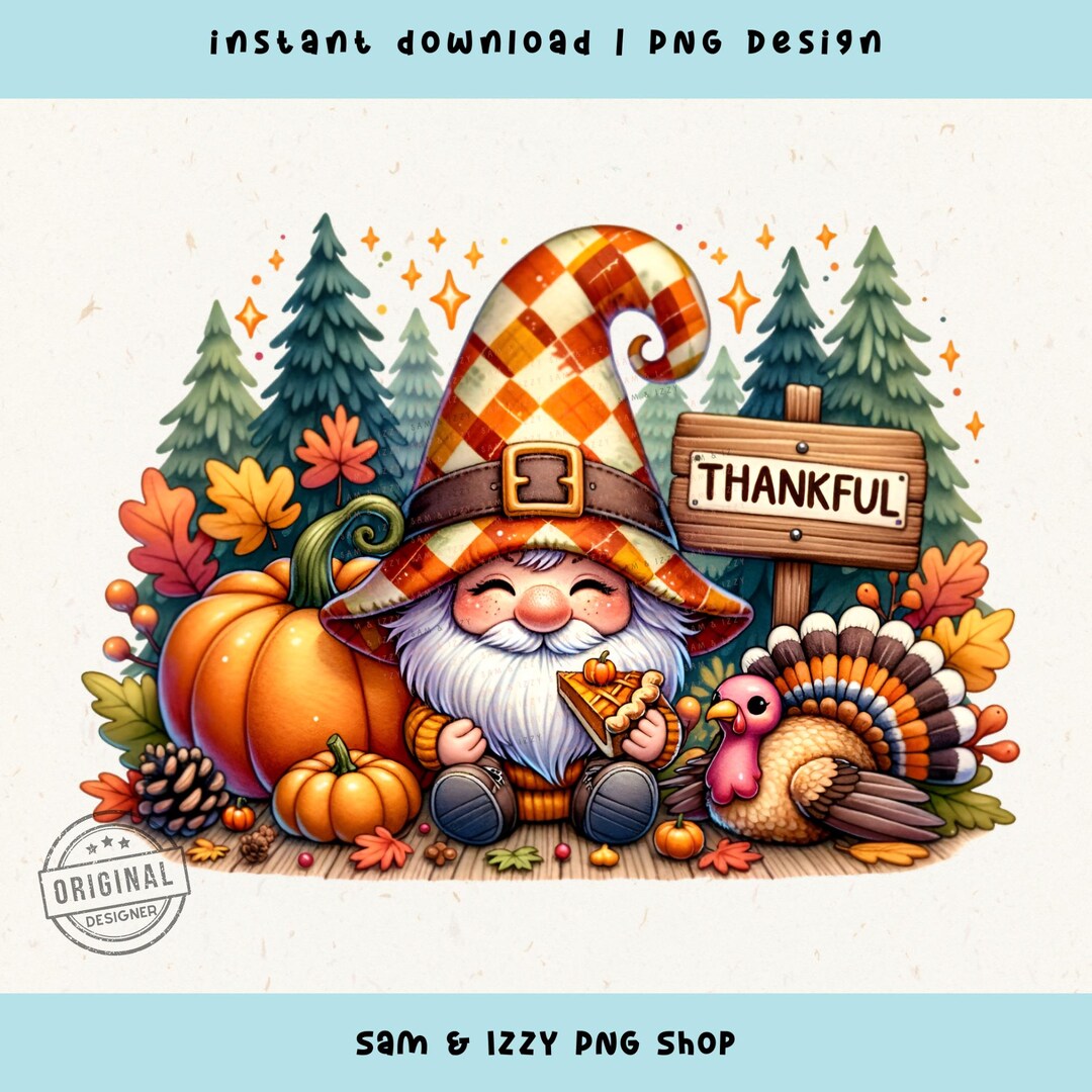 Thanksgiving Gnome Png Clipart, Cute Fall Gnome Sublimation Design ...