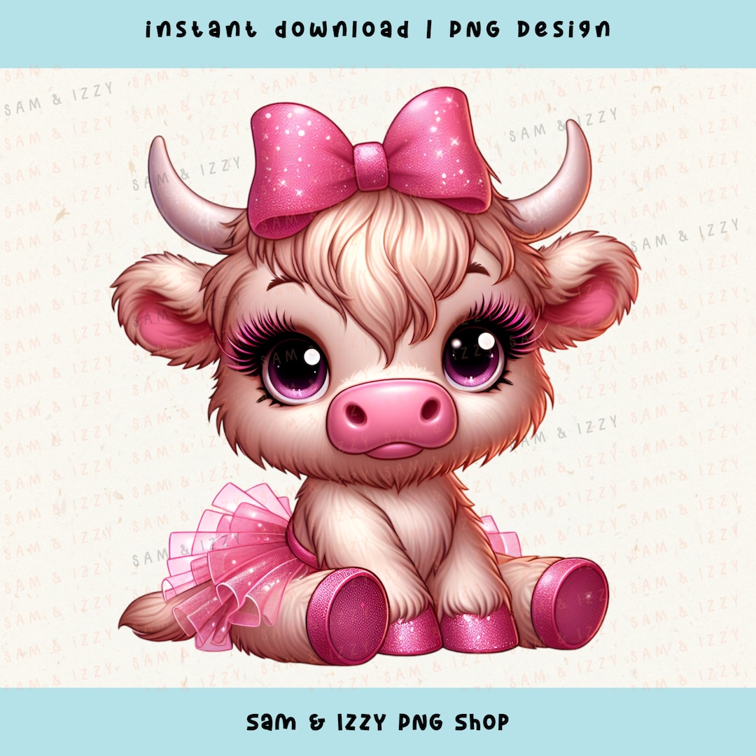 Highland Cow Png, Highland Cow Design, Pink Cow, Watercolor Clipart ...